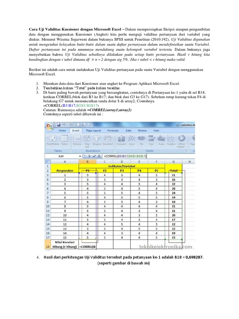 Uji Validitas Kuesioner di Excel | PDF