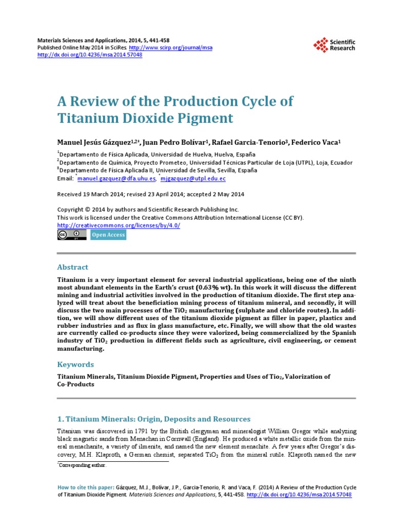 A Review of The Production Cycle of Titanium Dioxide Pigment | PDF ...
