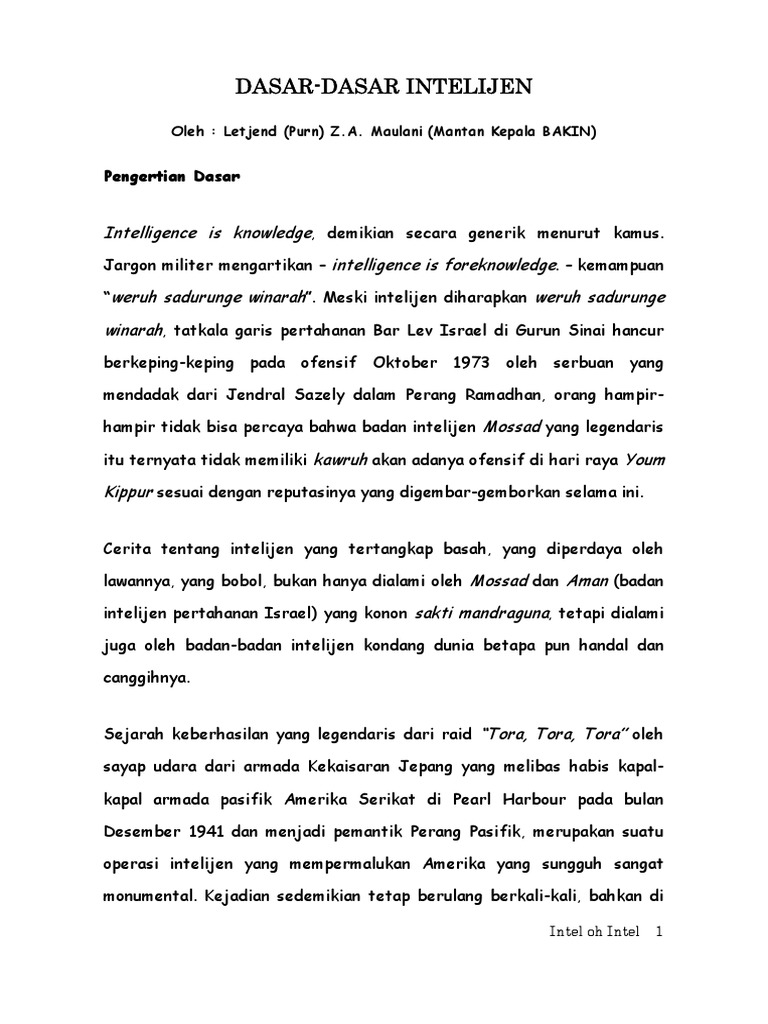 Dasar Dasar Intelijen PDF | PDF
