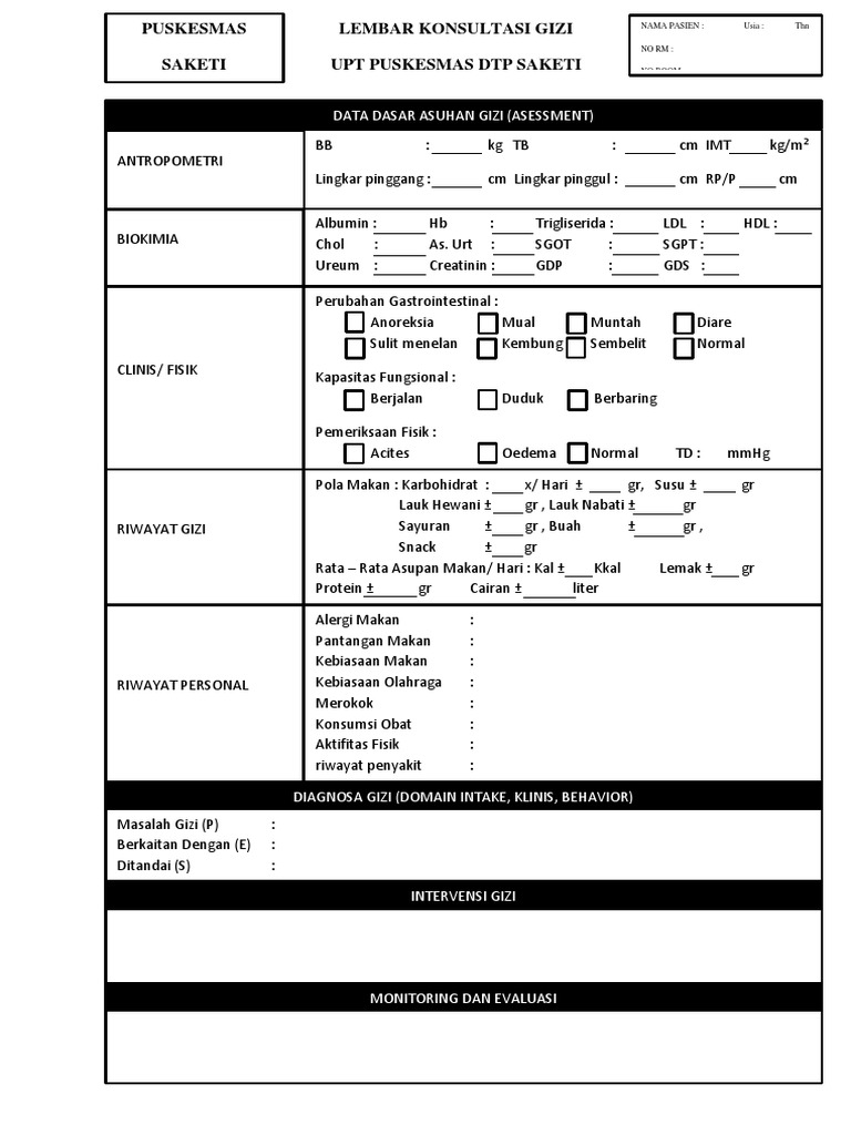 Lembar Asuhan Gizi (Screening Gizi) | PDF