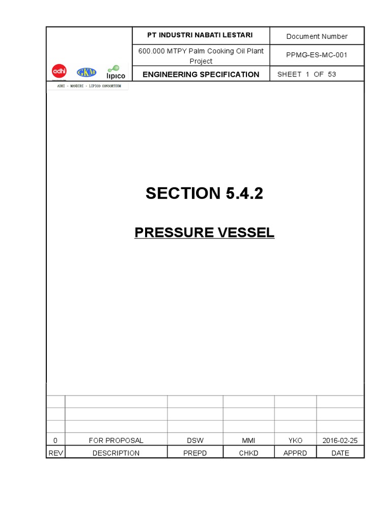 5.4.2 Engineering Spec Pressure Vessel - New | PDF | Welding | Construction