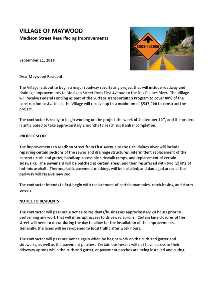 Madison Street Resurfacing Project Update | PDF | Street | Sidewalk