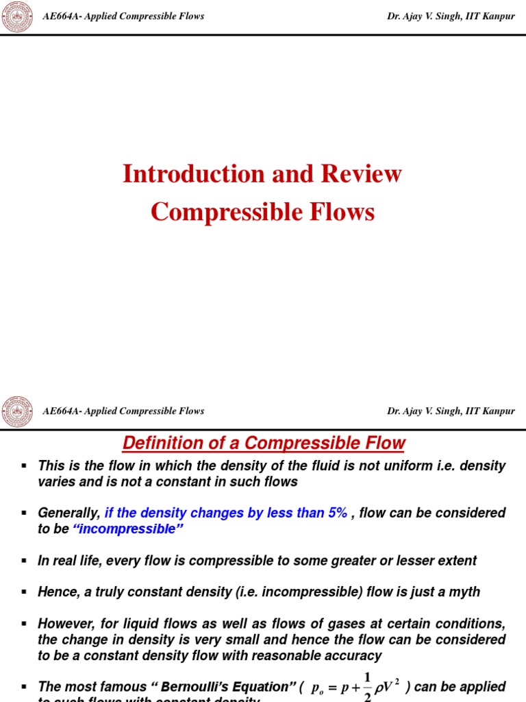 1 - Review of Compressible Flows | PDF | Fluid Mechanics | Gases