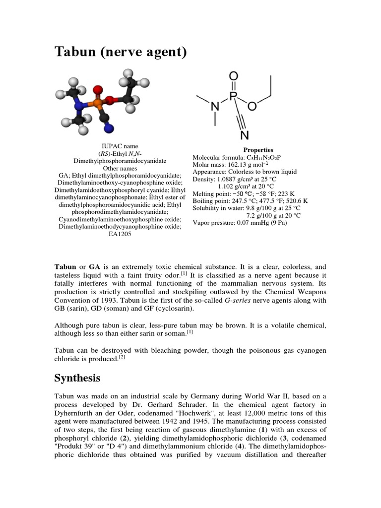 Tabun nerve agent | Chemical Warfare | Chemical Substances