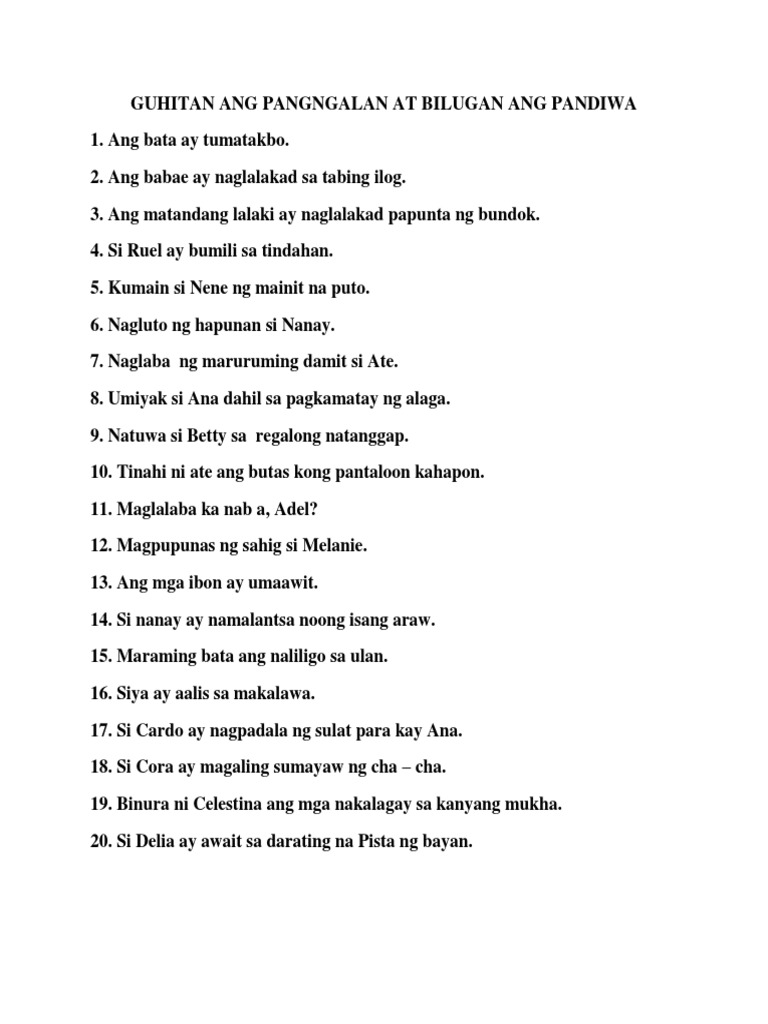 Guhitan Ang Pangngalan at Bilugan Ang Pandiwa | PDF