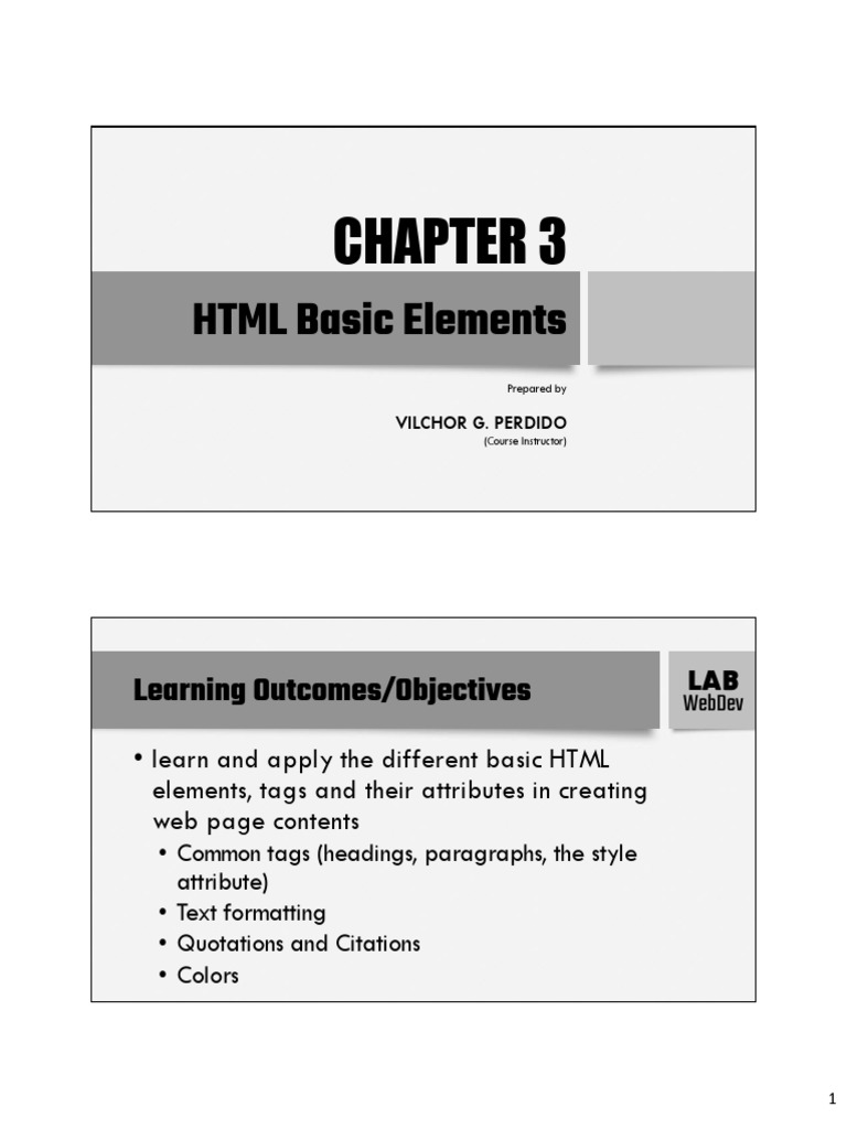 Chapter 3 - HTML Basic Elements PDF | PDF | Html Element | Paragraph