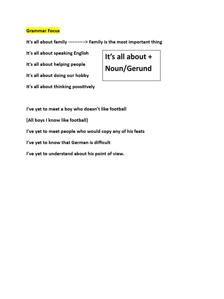Grammar Focus: Using "It's All About" | PDF | Language Arts & Discipline