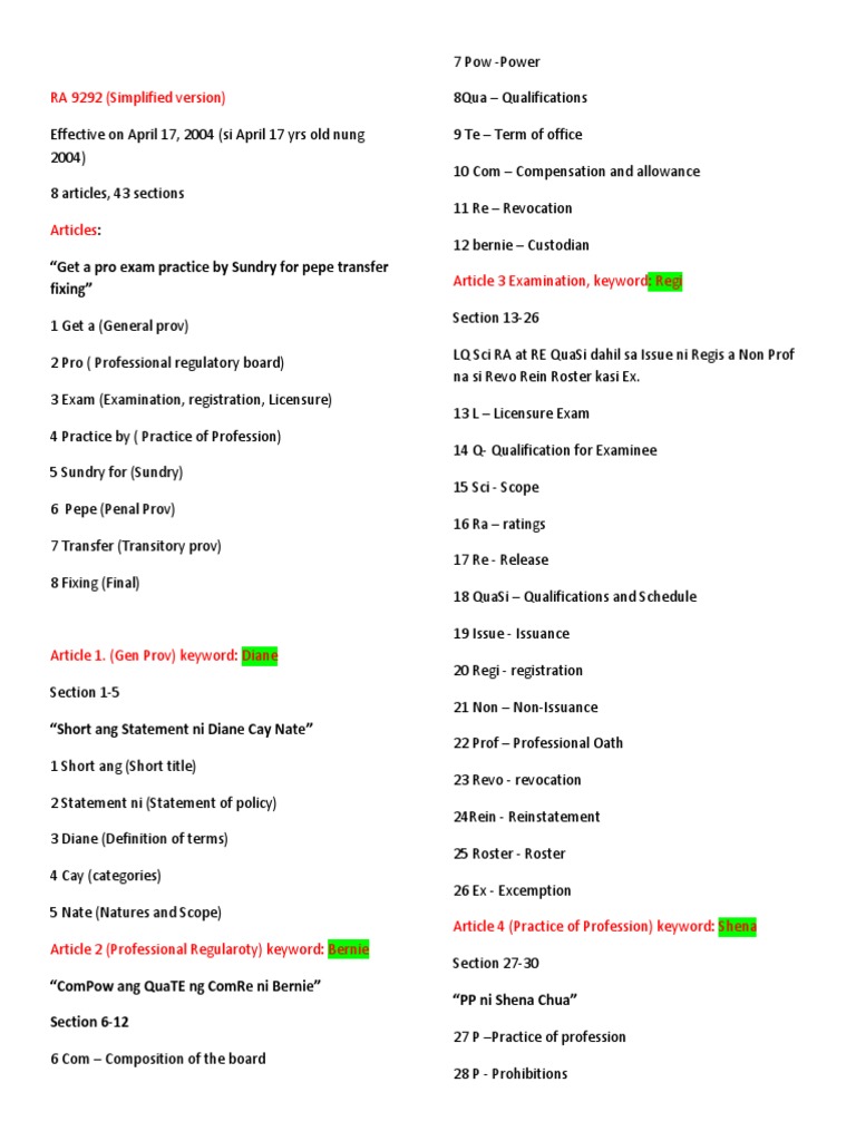 RA 9292 Mnemonics | PDF | Common Law | Government