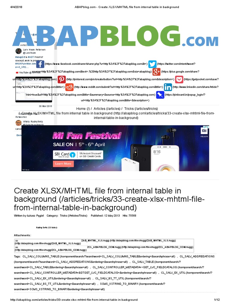 Create XLSX - MHTML File From Internal Table in Background | PDF ...