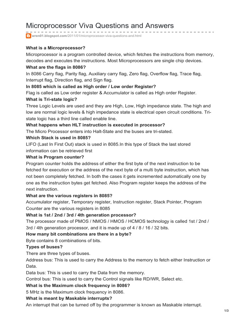 Microprocessor Viva Questions and Answers | PDF | Computer Data Storage | Central Processing Unit