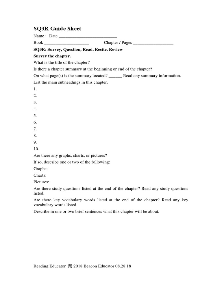 SQ3R Study Guide Template | PDF