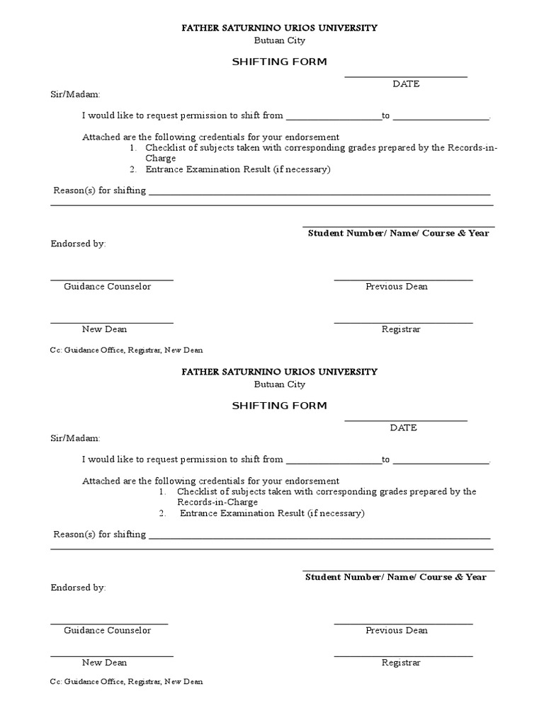 Shifting Form: CC: Guidance Office, Registrar, New Dean | PDF ...