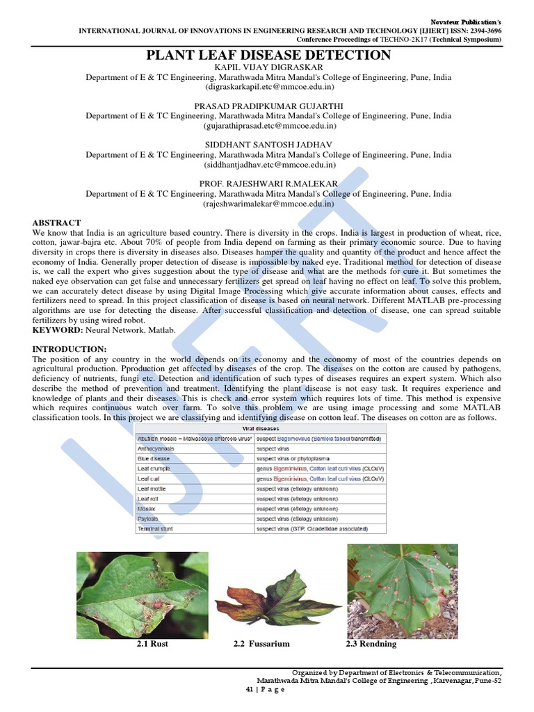 Plant Leaf Disease Detection | PDF | Image Segmentation | Support ...