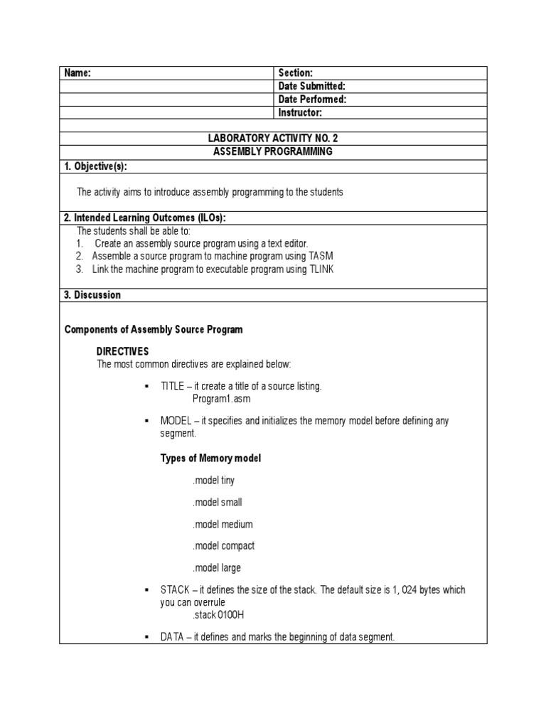 COA ExperimentNo.2 (TASM) | PDF | Assembly Language | Computer Program