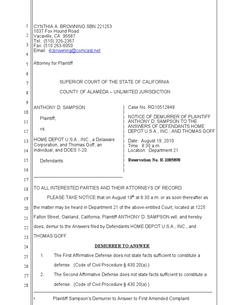 Demurrer 1 | PDF | Demurrer | Pleading