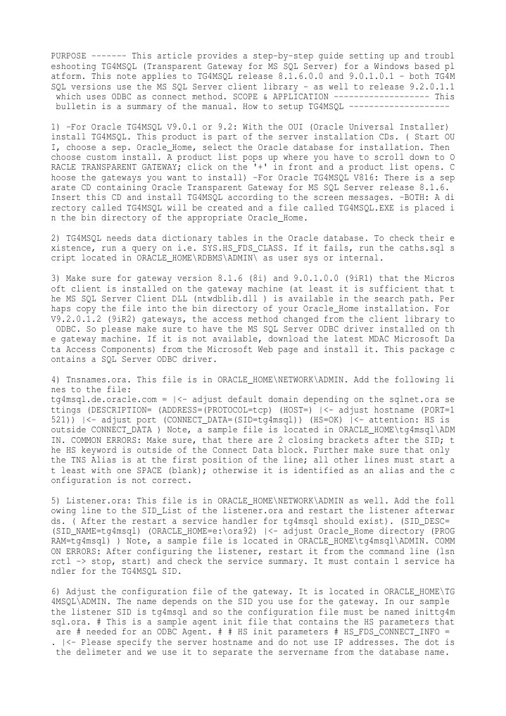 Oracle Transparent Gateway | PDF | Oracle Database | Databases