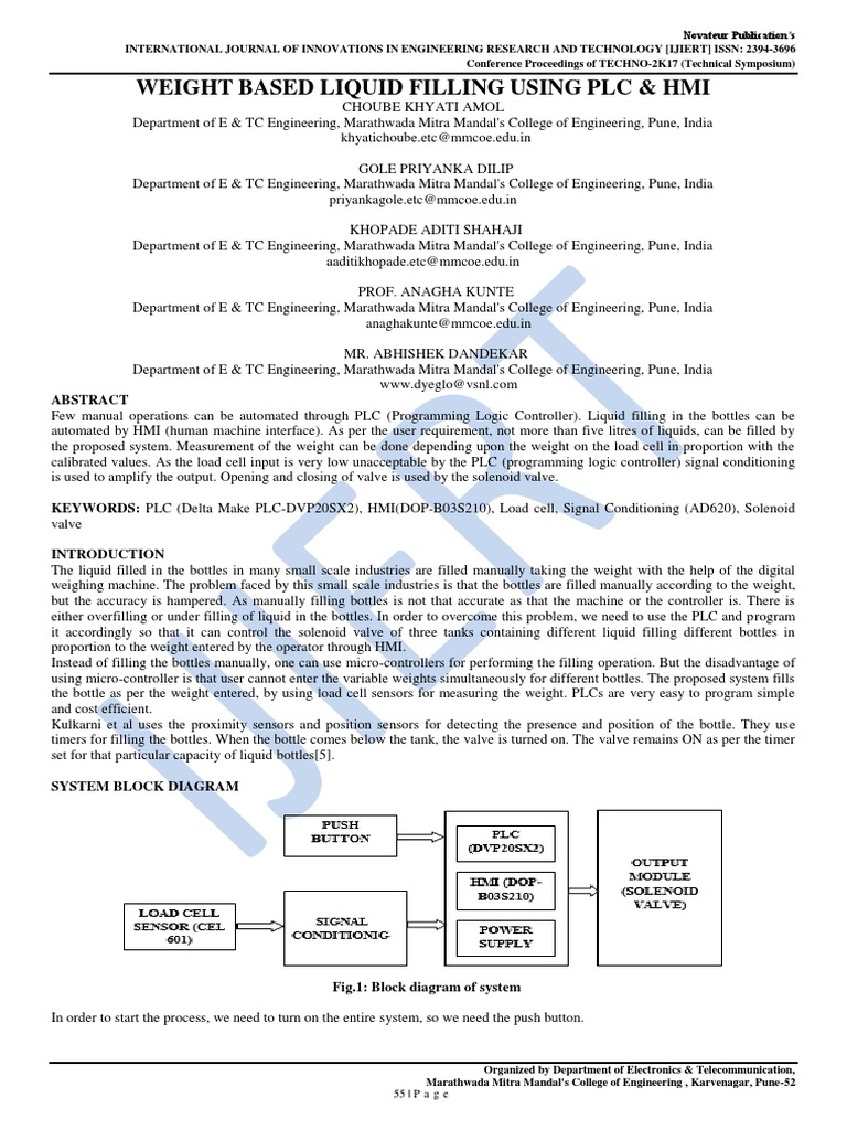 Weight Based Liquid Filling Using PLC & Hmi | PDF | Programmable Logic ...