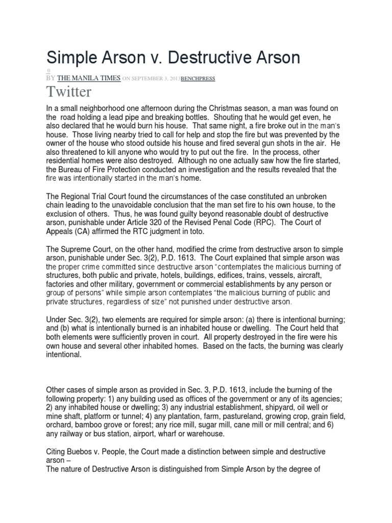 Simple Arson Vs Destructive | PDF | Arson | Crime & Violence