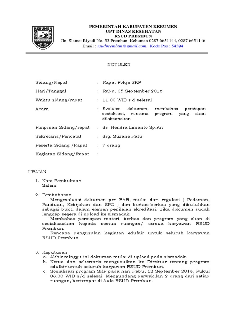 Notulen Rapat Pokja SKP | PDF