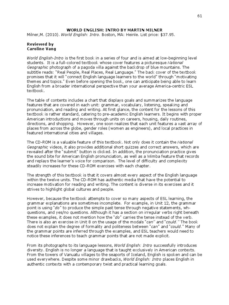 World English: Intro Textbook Review | PDF | English Language | Question