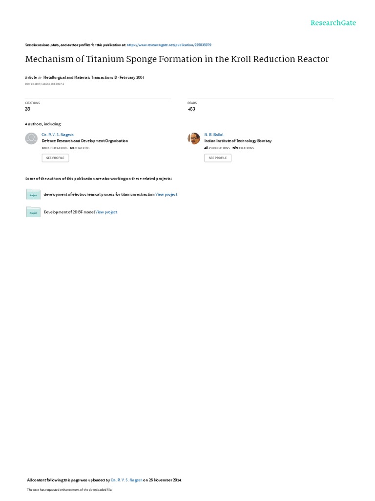 Mechanism of Titanium Sponge Formation in The Kroll Reduction Reactor ...