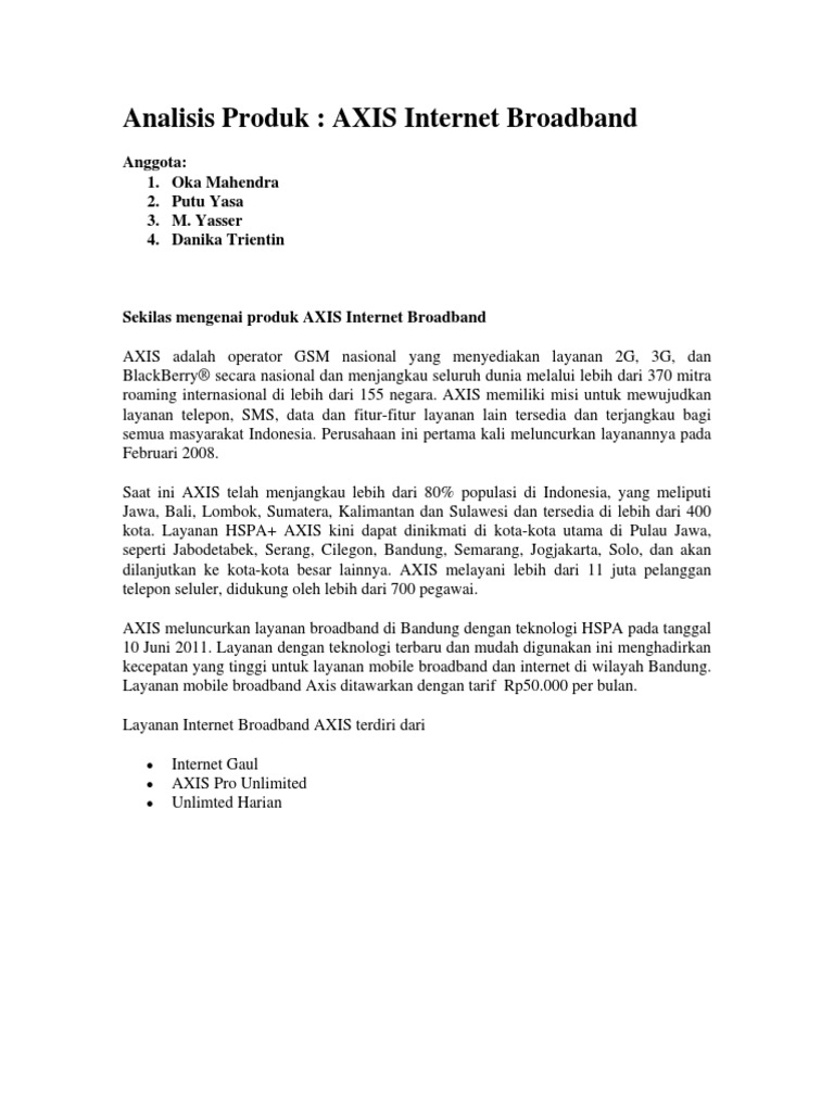 Analisis Produk AXIS Broadband | PDF