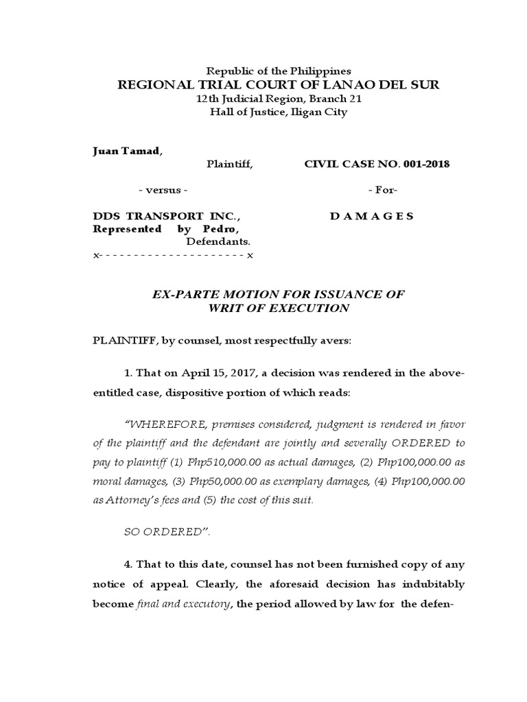 Sample Ex-Parte Motion For Upload | PDF | Law