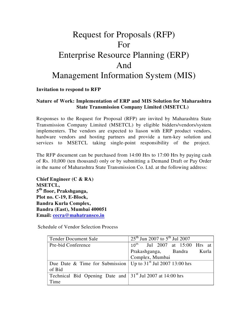 ERP TenderInvitation | PDF | Request For Proposal | Enterprise Resource ...