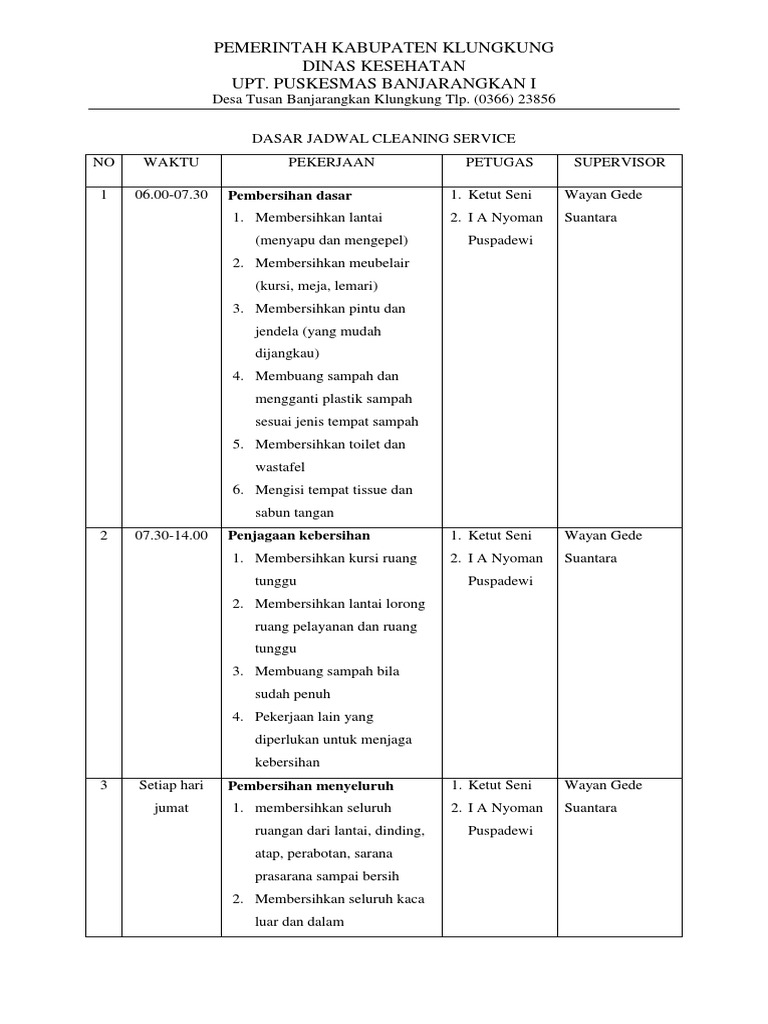 Dasar Jadwal Cleaning Service | PDF