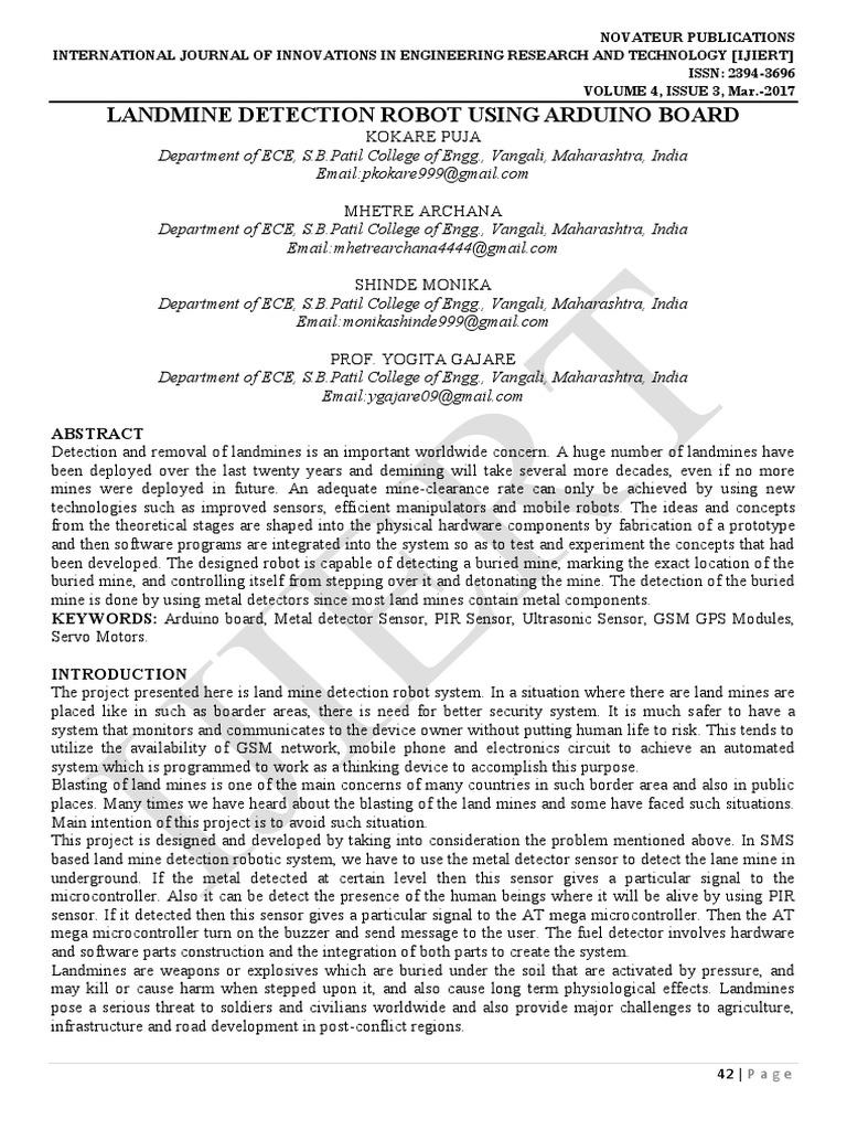 Landmine Detection Robot Using Arduino Board | PDF | Ultrasound | Electronics