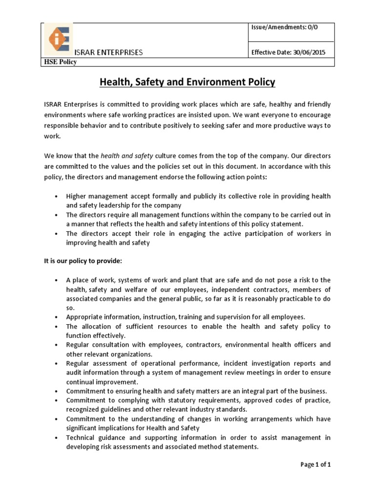 2.2 HSE Policy | PDF | Occupational Safety And Health | Safety