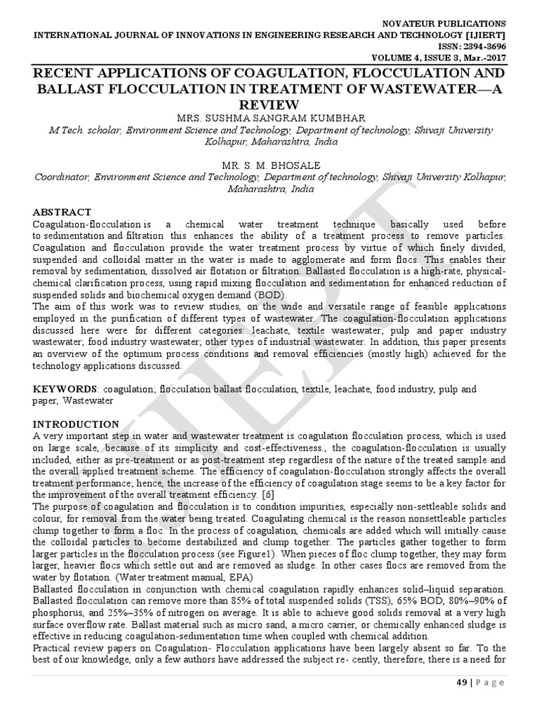Recent Applications of Coagulation, Flocculation and Ballast ...