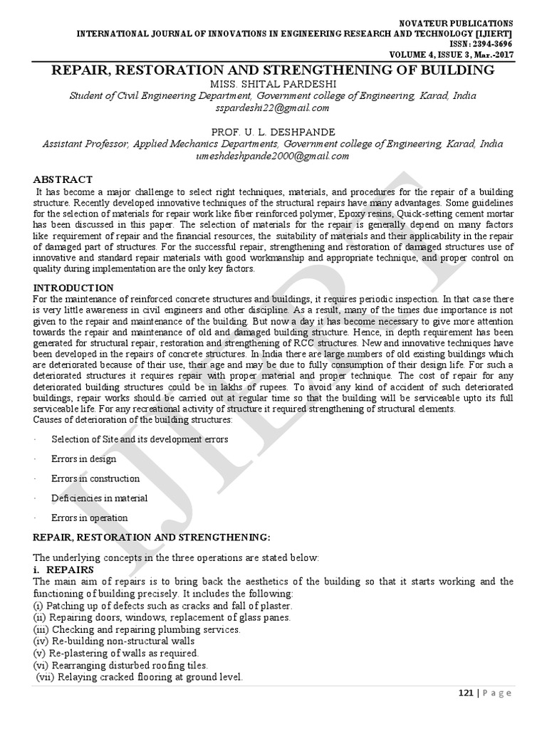 Repair, Restoration and Strengthening of Building | PDF | Epoxy ...
