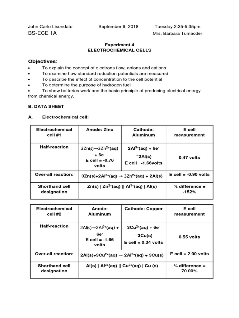 Lab Rep | PDF | Electrochemistry | Redox