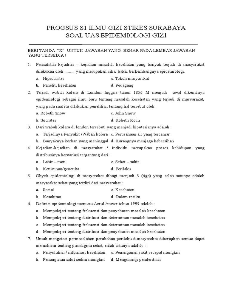 Soal Epid Dan Jawaban Progsus, Stikes Sby, 2016 | PDF