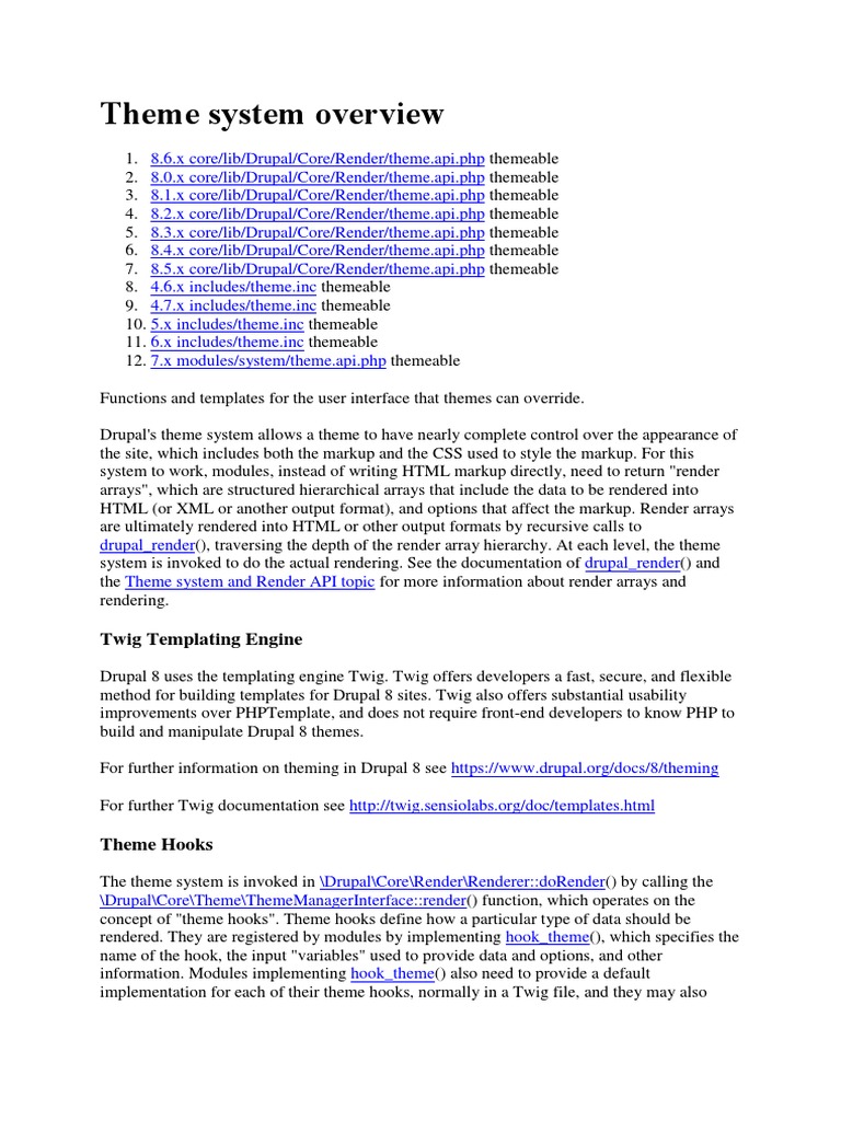 Drupal 8 Theme System Overview | PDF | Drupal | Subroutine