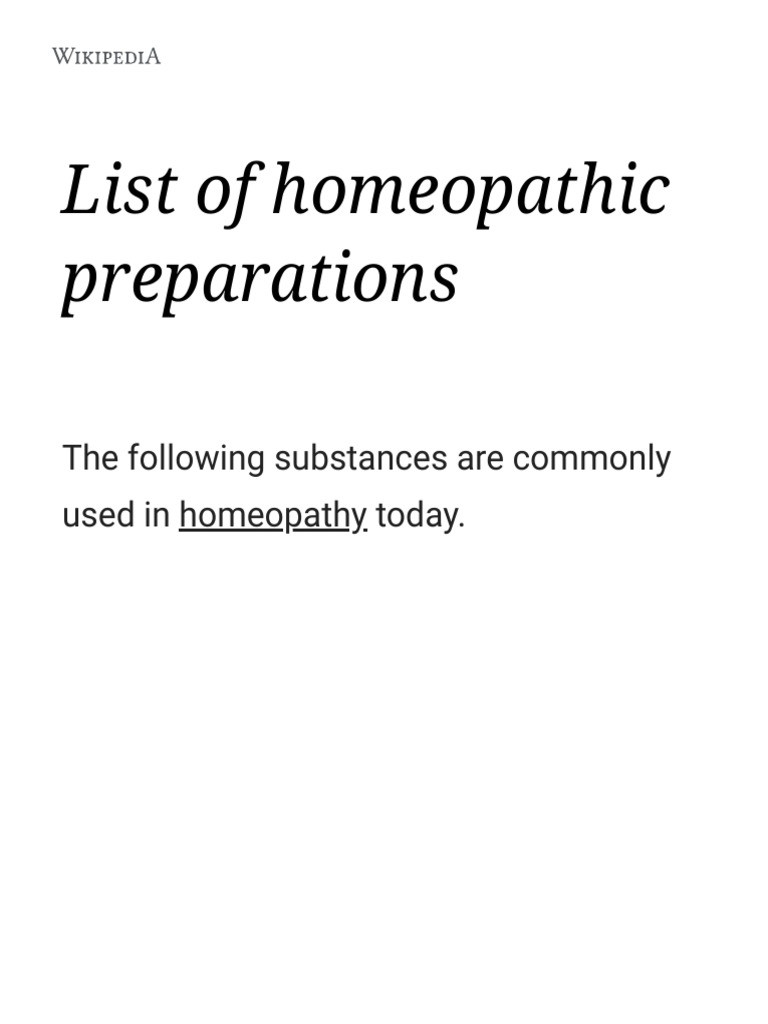 List of Homeopathic Preparations - Wikipedia PDF | PDF | Homeopathy ...