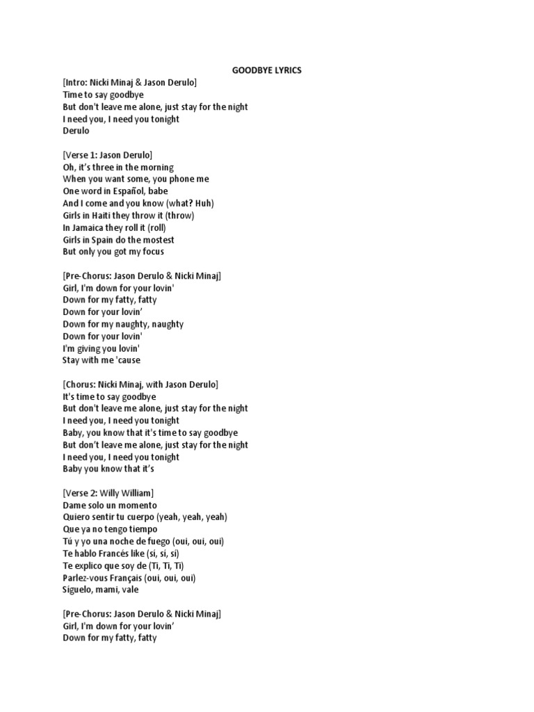 Goodbye Lyrics | PDF | Song Structure | Music Theory