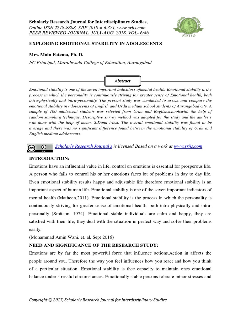 Exploring Emotional Stability in Adolescents | PDF | Adolescence ...
