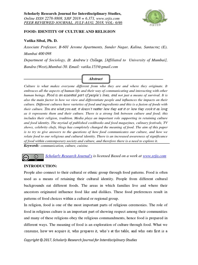 Food: Identity of Culture and Religion | PDF | Communication | Foods