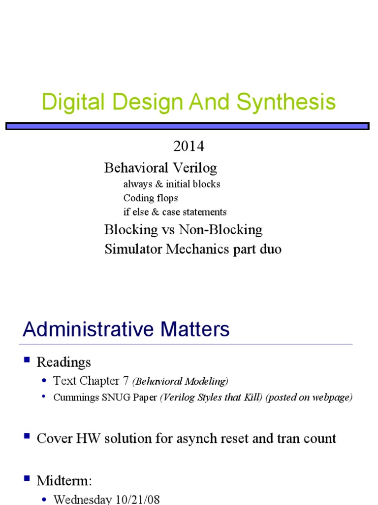 Digital Design and Synthesis: Behavioral Verilog | PDF | C (Programming Language) | Electronic ...