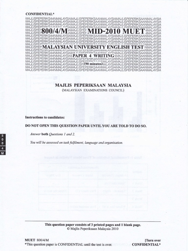 Malaysian University English Test (MUET Paper 4) Mid-Year 2010 | PDF