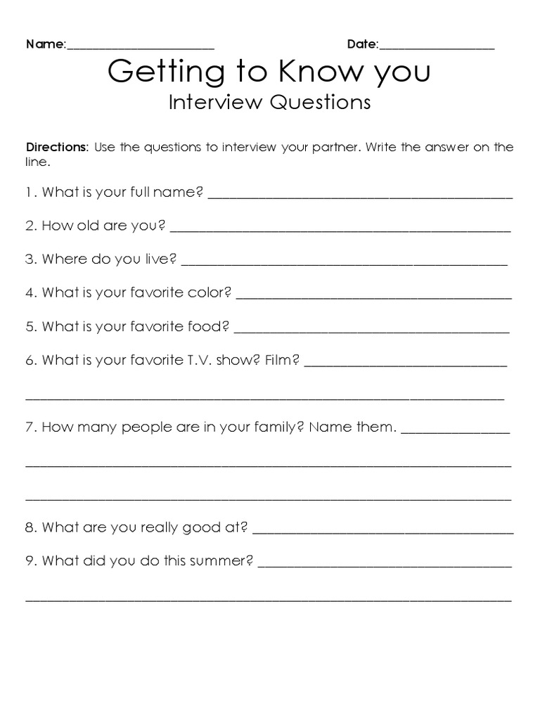 Getting To Know You: Interview Questions | PDF