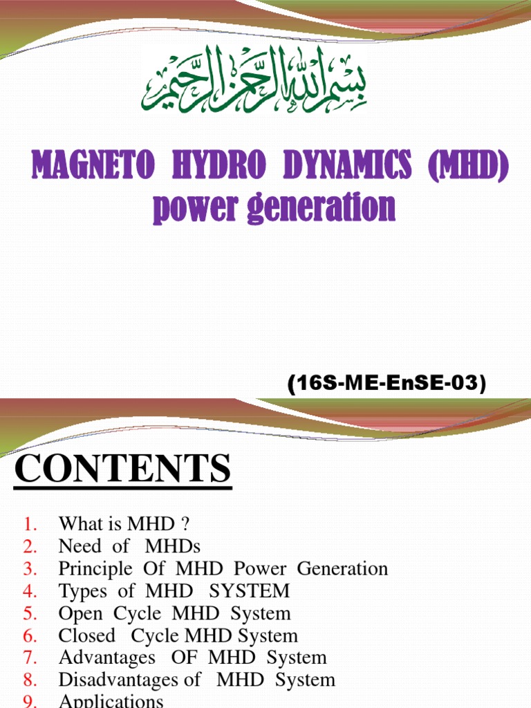 Magneto Hydro Dynamics (MHD) Power Generation: 16S-Me-Ense-03) | PDF ...
