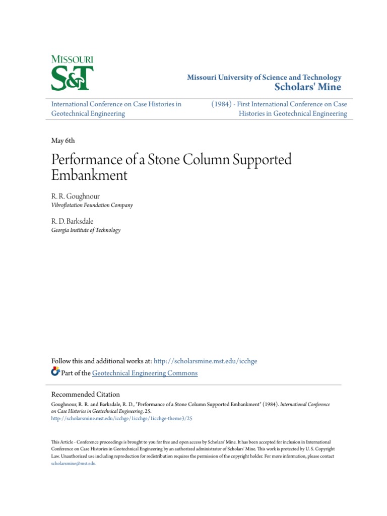 Performance of A Stone Column Supported Embankment | PDF | Elasticity ...