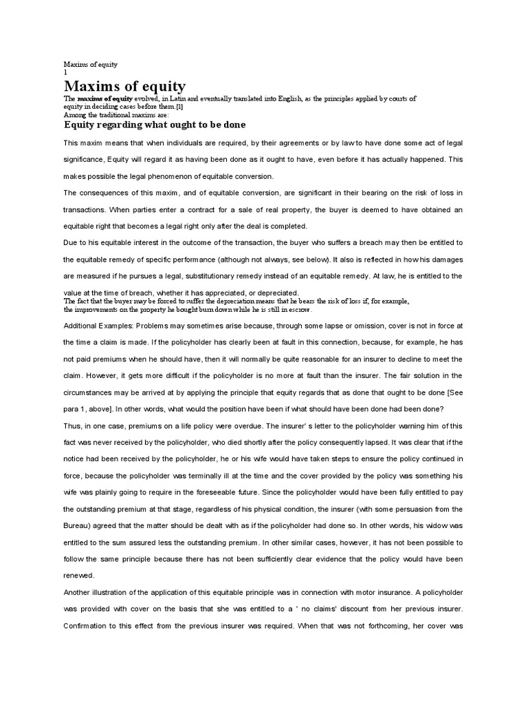 Maxims of Equity | PDF | Insurance | Civil Law (Legal System)