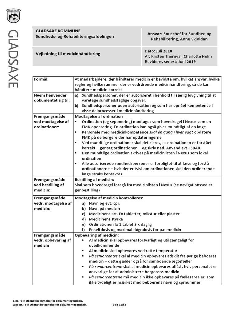 Vejledning Til Medicinhåndtering PDF | PDF Vejledning Til Medicinhåndtering PDF | PDF