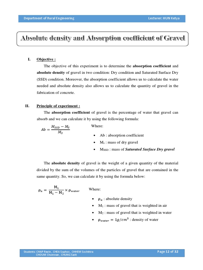 Absolute Density and Absorption Ceofficient of Gravel PDF | PDF ...