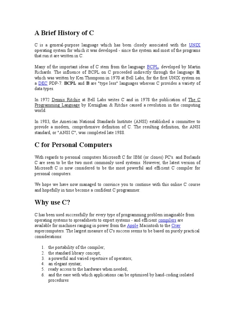Lecture In C Programming Language Pdf C Programming Language