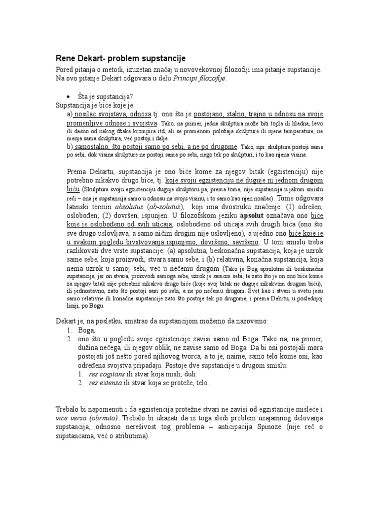 Rene Dekart-Problem Supstancije | PDF